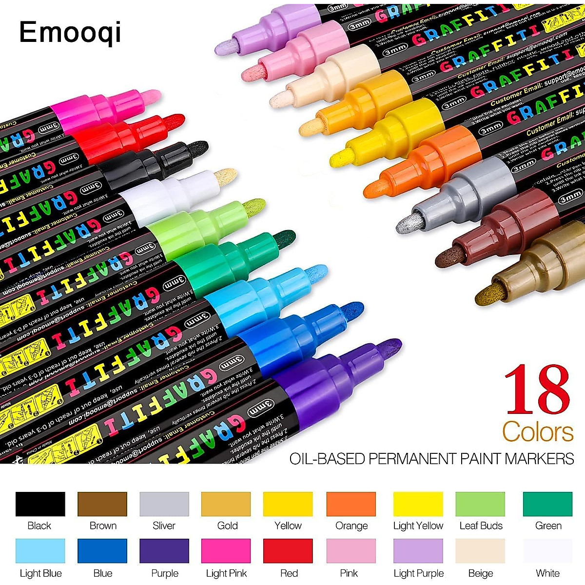 Emooqi Acrylic Paint Pens, 18 Colors Acrylic Paint Markers Paint Pens Paint Makers for Rocks Craft Ceramic Glass Wood Fabric Canvas -Art Crafting Supplies