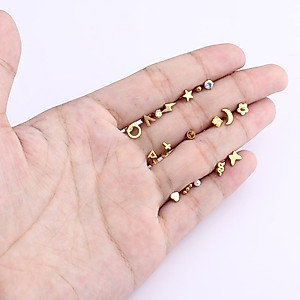 FIBO STEEL 18 Pcs 16G Forward Labret Helix Earrings Lip Nose Studs for Women Stainless Steel Tragus Medusa Conch Piercing Lip Jewelry Monroe Piercings Jewelry 6mm Gold-Tone