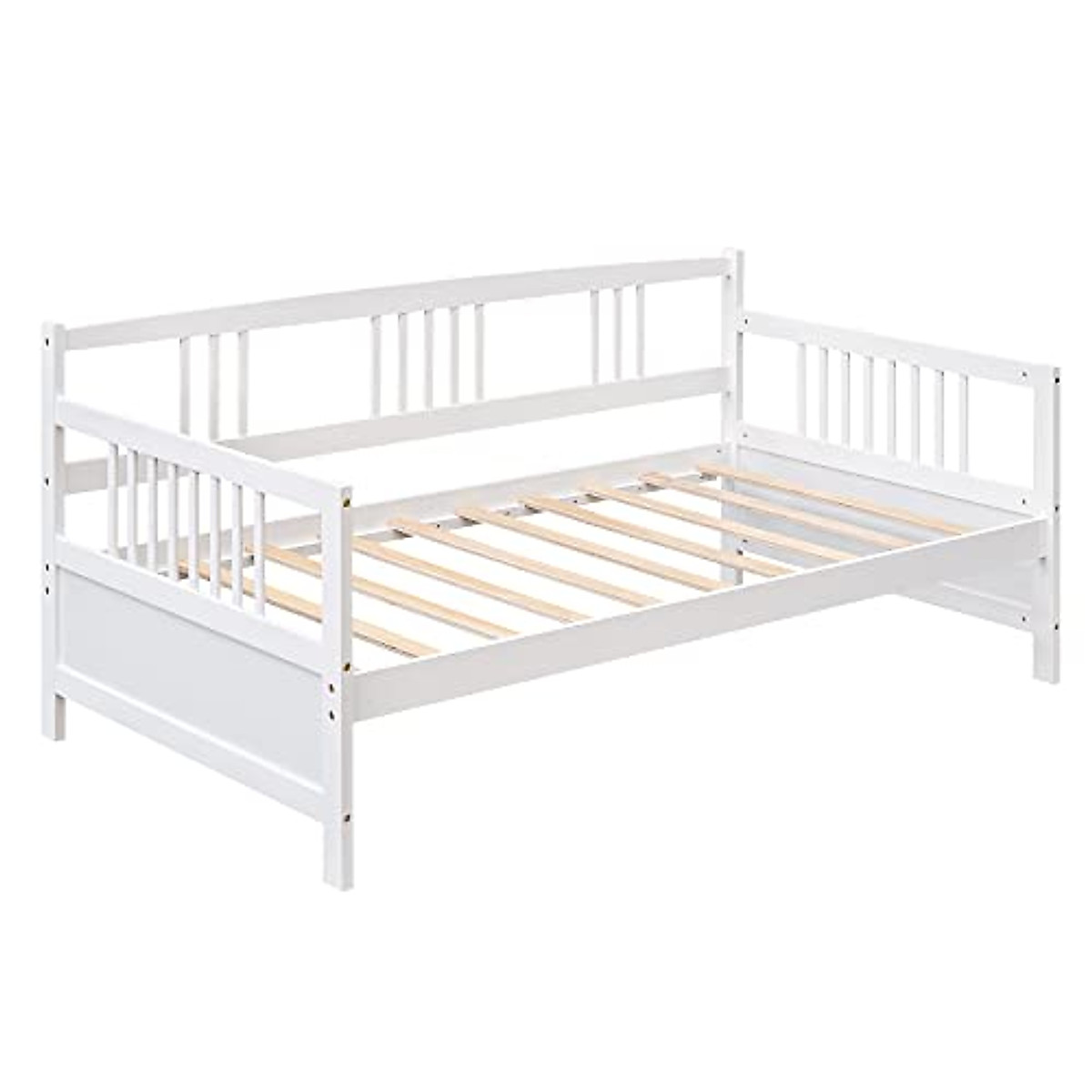 Wooden Daybed Frame Twin Size, Multifunctional Full Wooden Slats Support Sofa Bed, for Bedroom Living Room for Kids Adults, White