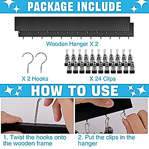 Legging Organizer for Closet, DIGHEIGG Pants Hangers Space Saving Wooden Hangers with 24 Clips for Leggings/Pants/Jeans/Scarf/Skirt, 360°Roatable Hook, Closet Organization Storage, 2 Pack