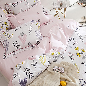 HighBuy Girls Duvet Cover Twin Floral Aesthetic Bedding Set White Pink Premium Cotton Teens Flower Kids Coquette Bedding Comforter Cover Soft Branches Bedding Collection Pink
