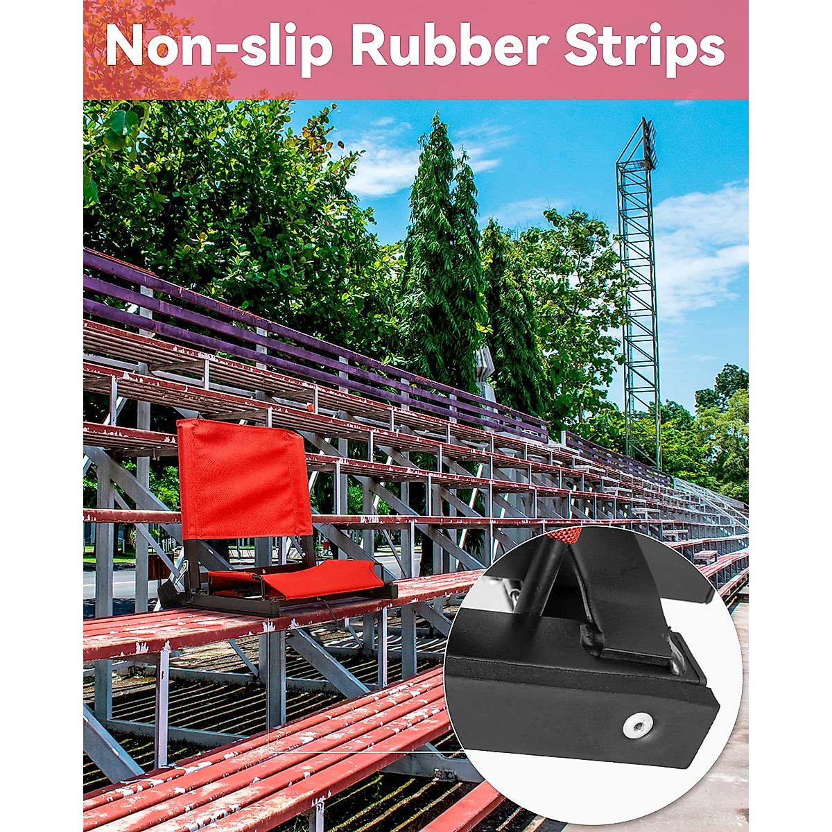 Ohuhu Stadium Seats with Back Support Bleacher Chairs with Backrest Portable Bleacher Seat with Shoulder Straps and Hook for Sports Events Baseball Soccer Kayak Boat, Red