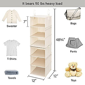 StorageWorks 6-Shelf Hanging Closet Organizers, Two 3-Shelf Separable Closet Hanging Shelves, 12" D x 12" W x 48 3⁄4" H, Mixing of Beige, White & Ivory