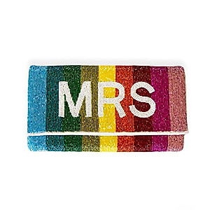 MRS Clutch for Wedding, Mrs Bride Clutch, Beaded Mrs Purse for Bachelorette, Rainbow Mrs Bag, Bridal Shower & Engagement Gifts for Future Mrs