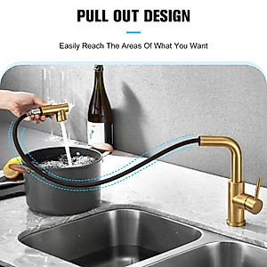 CREA Sink Faucet, Gold Kitchen Faucets with Pull Down Sprayer, Bathroom Sink Faucets Mini Bar Prep Faucet Single Handle 3 or 1 Hole Utility Faucet Laundry Outdoor Tap