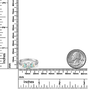 Gem Stone King 10K White Gold White Opal and White Lab Grown Diamond 3 Stone Engagement Ring For Women (2.04 Cttw, Oval Cabochon Gemstone October Birthstone, Available in size 5, 6, 7, 8, 9)