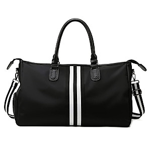 Classic Striated Gym Bag for Women Sports Tote Travel Bags Carry On with Shoe Compartment for Weekender Tennis Baseball Yoga School