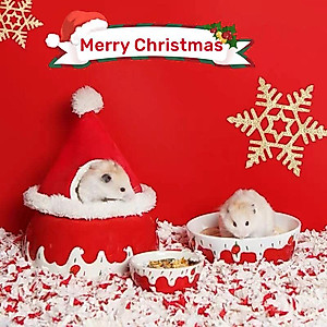 Toietmoi Hamster Ceramic Cartoon Food Bowl Water Prevent Tipping Christmas Party Style Guinea Pig Rabbit Gerbil Chinchilla Hedgehog Rat Small Animals Pets Assorted Colors