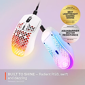 SteelSeries Aerox 3 - Holey RGB Gaming Mouse - Ultra-lightweight Water Resistant Design - 8,500 DPI TrueMove Core Optical Sensor - Snow