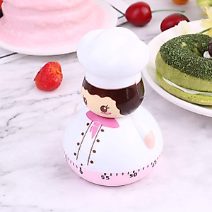 BESTonZON Kitchen Timer 60 Minutes Countdown Timer Mechanical Timer Chef Shaped Alarm Clock Baking Cooking Pink
