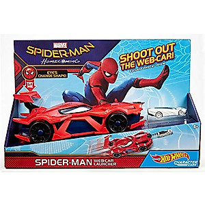 Hot Wheels Marvel Spider-Man Web-Car Launcher with Movement-Activated Eyes & 1:64 Scale Toy Character Car [Amazon Exclusive]