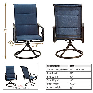 PatioFestival Patio Dining Chairs Set 4 Pieces Textilene Outdoor High Back Swivel Rockers with All Weather Frame (Blue)