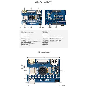 Nano Base Board C Version for Raspberry Pi Compute Module 4 Lite/eMMC (CM4 not Include), with 8MP 160°FOV Camera, Same Size As The CM4