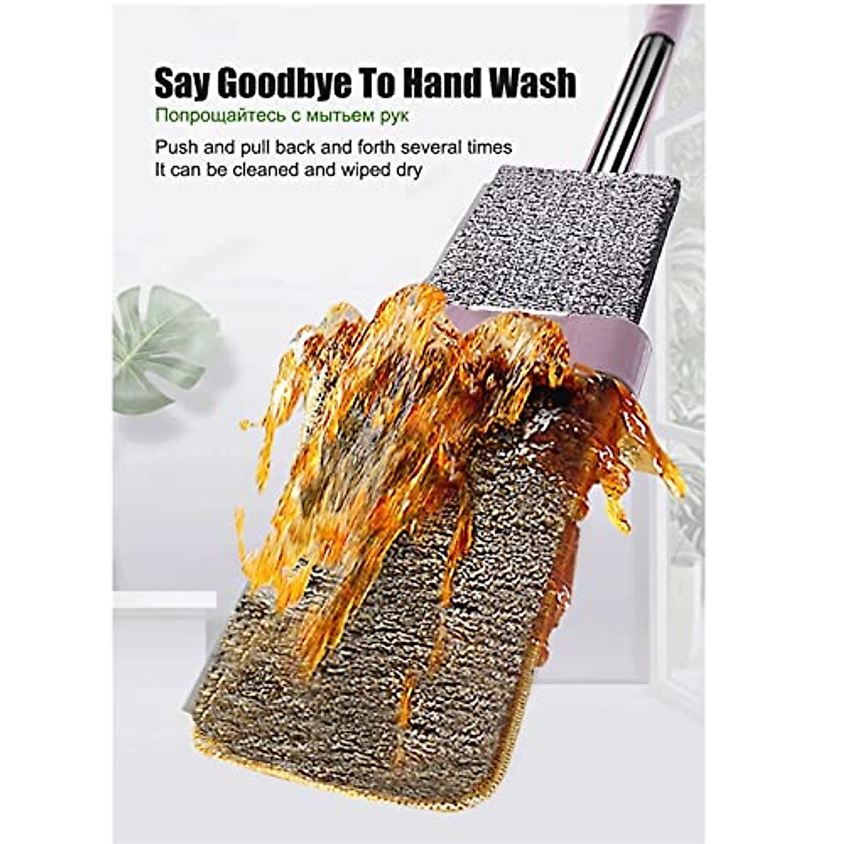 BinOxy Mop/Flat Floor Mop Hand-Washing Squeeze Mop Automatic Leveling Mop Automatic Rotation Floor Cleaner with Microfiber Pad Cleaning Tool Floor Cleaning System (Color : White Within 4 Pads)