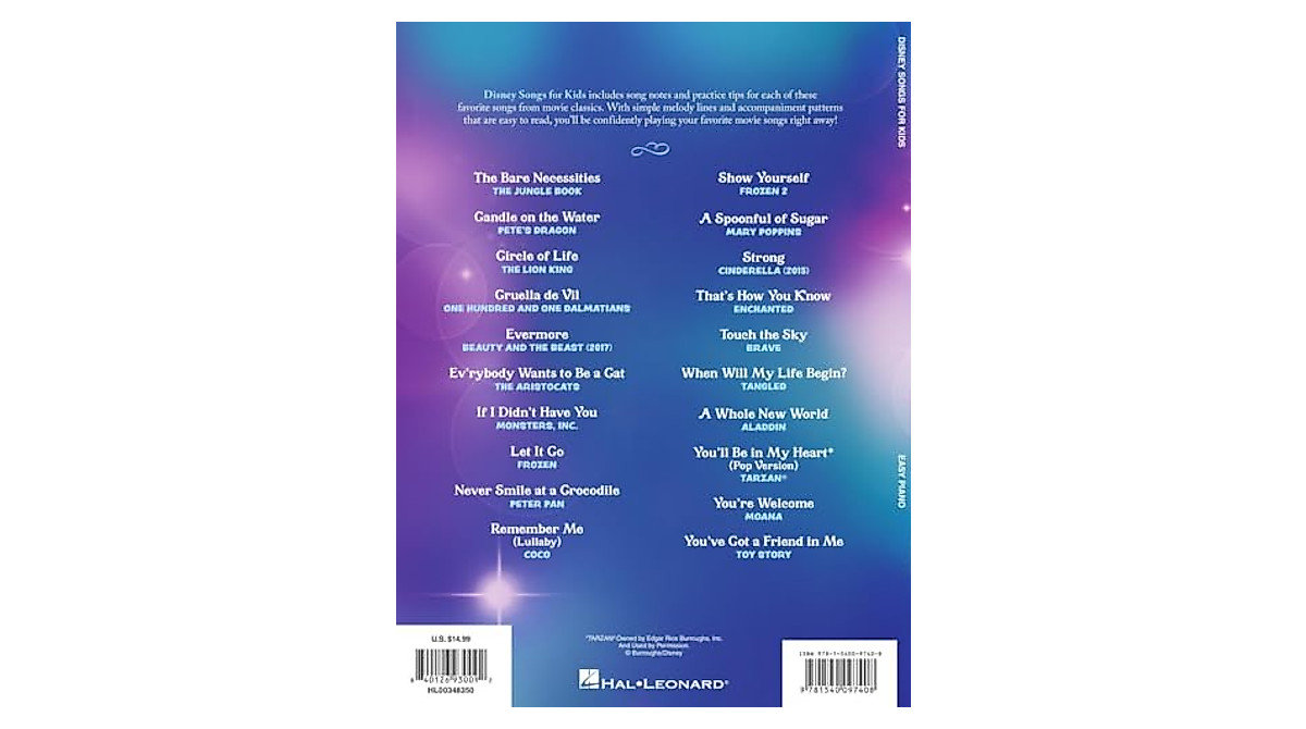 Disney Songs for Kids: Easy Piano Songbook - Learn 20 Hits