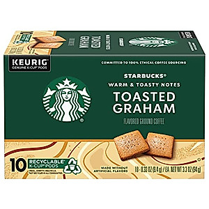 Starbucks Flavored Ground Coffee K-Cup Pods, Toasted Graham, Signature Collection, 100% Arabica Coffee, Recyclable K-Cup, 10 CT K-Cup Pods/Box (Pack of 2 Boxes)