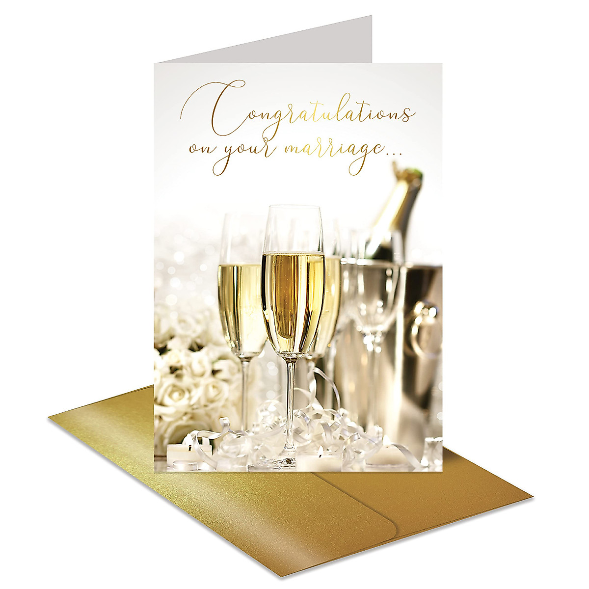 Better Office Products Wedding Congratulations Card with Metallic Gold Foil and Gold Shimmer Envelope, Classic 5 x 7 Inch Size, Heavy Cardstock, High Gloss Finish