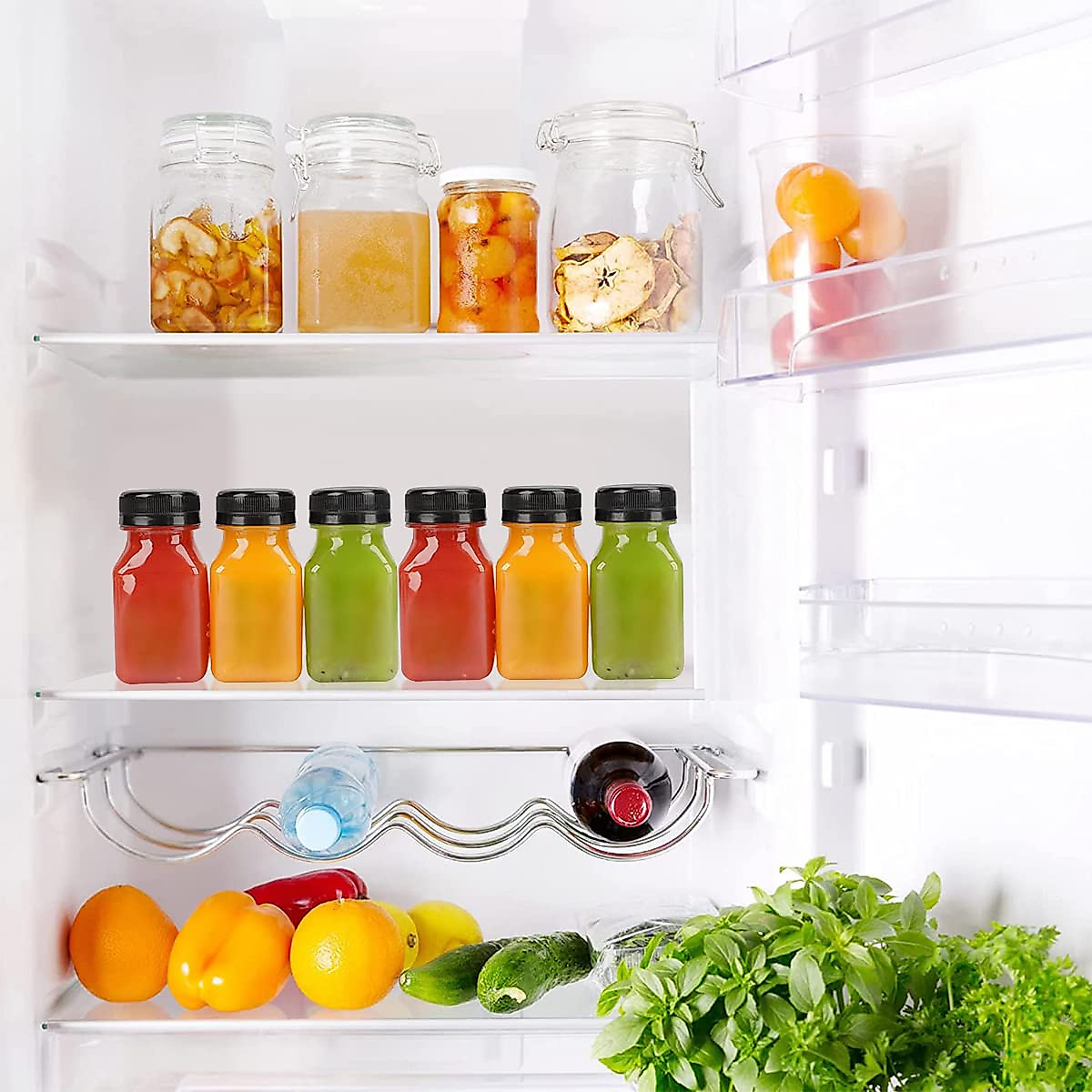 OAMCEG 36 PCS Juice Bottles with Caps, 8 oz Small Bottles for Liquids, Plastic Containers with Lids, Clear Juicing Bottles Reusable, Mini Fridge Bottles for Juicing, Smoothie, Drinking, Beverages