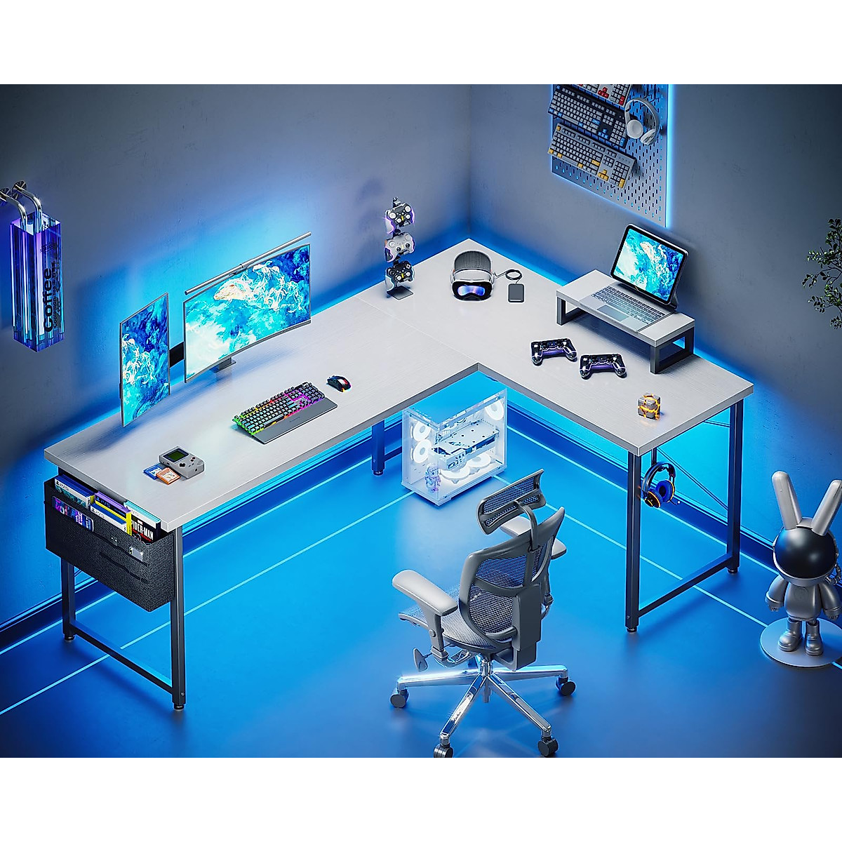 ODK L Shaped Desk, 66" Computer Corner Desk, Gaming Desk, Home Office Writing Desk with Monitor Shelf, Space-Saving Workstation Desk, Modern Simple Wooden Desk, Easy to Assemble, White