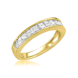 Beyond Brilliance 1.00 Carat Diamond, 14K Yellow Gold Channel Set Princess Cut Diamond 11 Stone Ring Bridal Wedding Band (J-K, SI1-SI2) Fine Jewelry for Women | Gift Box Included Size-10