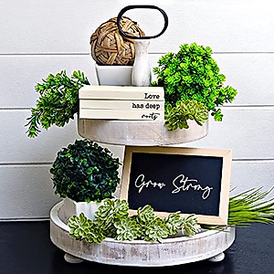 Farmhouse Tiered Tray with Beads Home Decor, Round 2 Tier Tray Cupcake Server, Kitchen Tiered Tray Decor Set, Wooden Two Tier Tray with Beads Coffee Table, White 2 Tiered Tray Farmhouse Display Stand