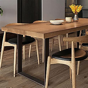 LAKIQ Modern Style Fixed Solid Wood Dining Room Table Rectangle Kitchen Dining Table with 2 Black Metal Legs(Table Only, 55.1" L x 27.6" W x 29.5" H)