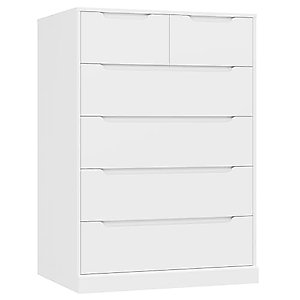 HOSTACK Modern 6 Drawer Dresser for Bedroom, Tall Chest of Drawers with Storage, Large Wood Storage Chest Organizer with Cut-Out Handle, Accent Storage Cabinet for Living Room, Entryway, Classic White