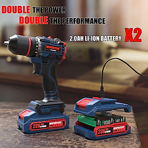 INSPIRITECH 20V Cordless Drill Set, Brushless Power Drill Set with 2 Batteries and Charger,3/8-Inch Metal Chuck Electric Drill Driver,22 Torque Setting,Drill/Driver Bits and Tool Bag Included