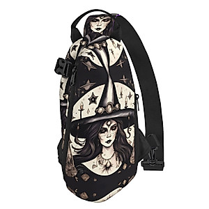 PIXOLE Magic Witch Witchcraft Bohemian printed Sling Crossbody Backpack Shoulder Bag for Men Women,for Outdoor Walking Travel