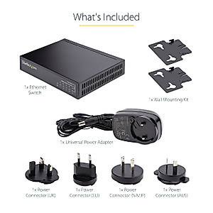 StarTech.com Unmanaged 2.5G Switch - 5 Port Gigabit Switch - 2.5GBASE-T Unmanaged Switch - Network Switch - Desk or Wall Mount - Backwards Compatible with 10/100/1000Mbps Devices - 9K Jumbo (DS52000)