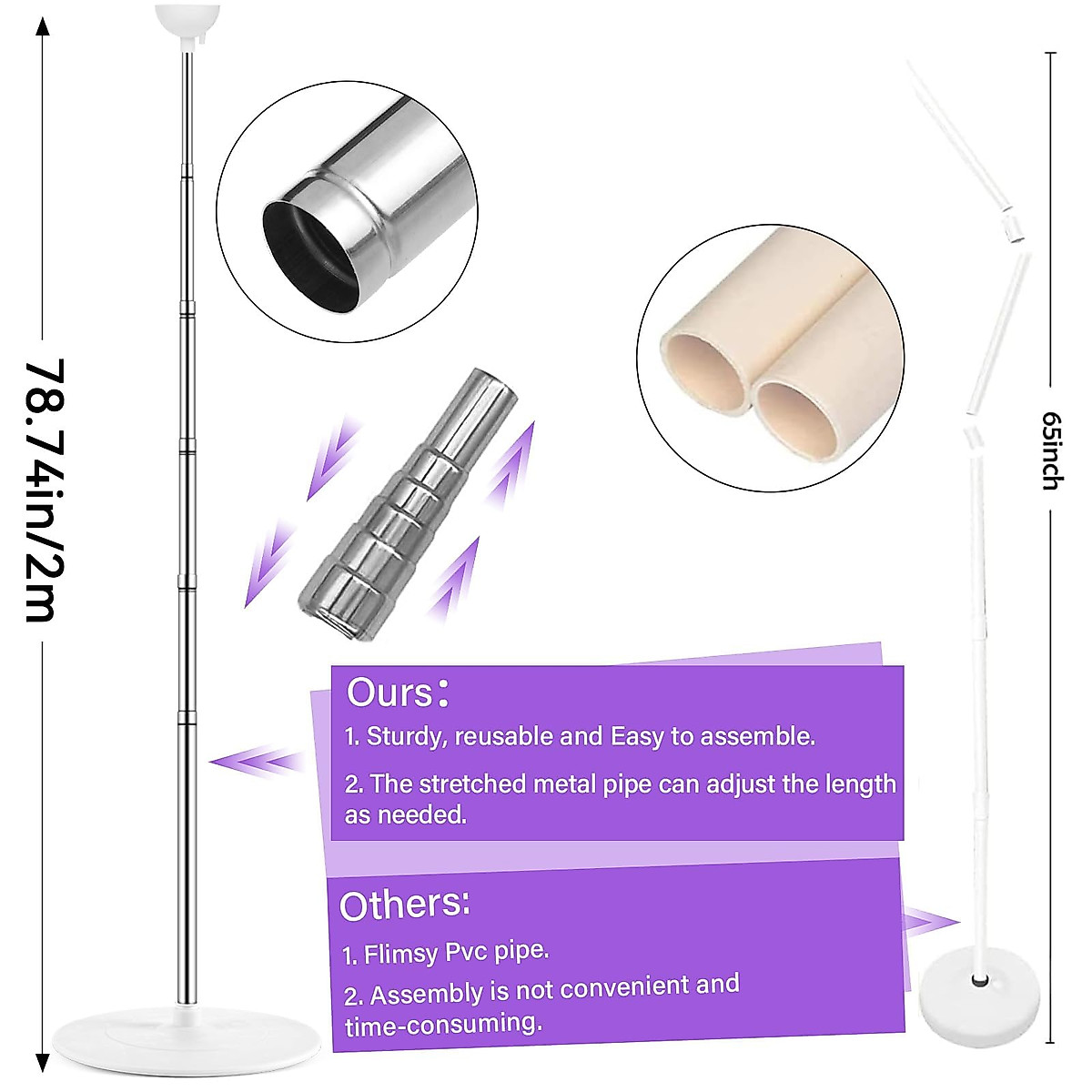 2 Sets Purple Balloon Column Stand Kit with 100 Balloons Lavender Adjustable Balloon Tower Stand with Bases for Floor Purple Confetti Balloon Column Kit for Christmas Birthday Wedding Thanksgiving