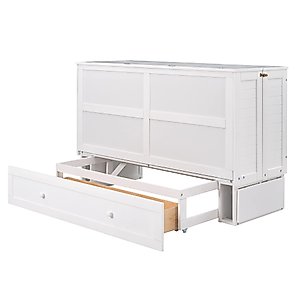 CJLMN Modern Queen Size Murphy Bed with Storage Drawer and Little Shelves on Each Side,Solid Wood Foldable Platform Bed Frame can Convert to Cabinet,Space Saving Design