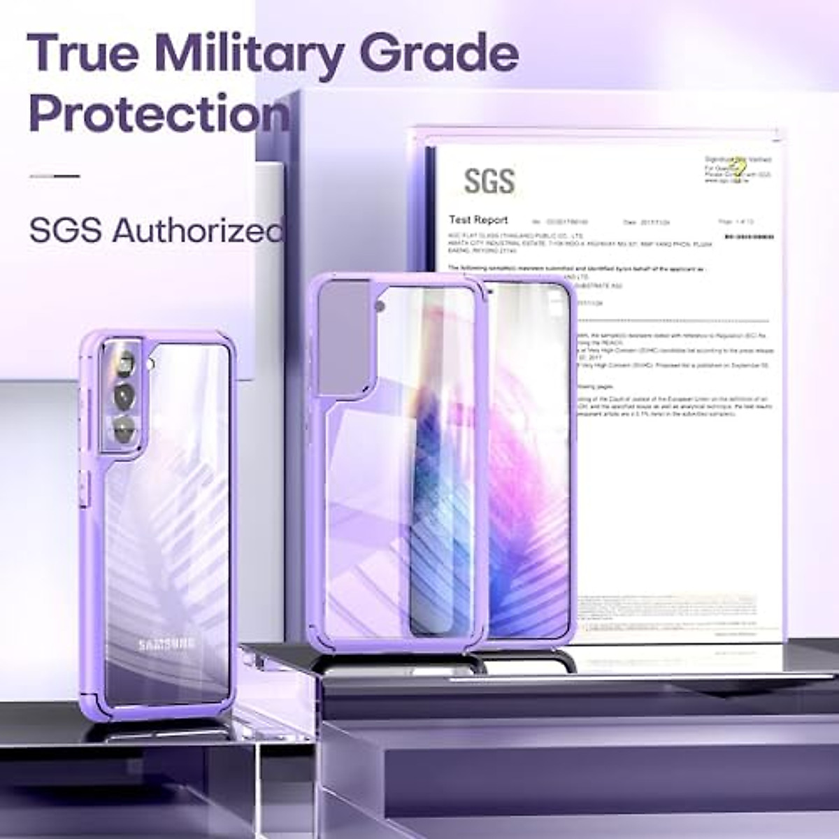 TAURI 5-in-1 for Samsung Galaxy S21 FE 5G Case, [Military Grade Drop Protection] with 2 Tempered Glass Screen Protectors + 2 Camera Lens Protectors, Shockproof Slim Thin Cover 6.4 inch, Purple