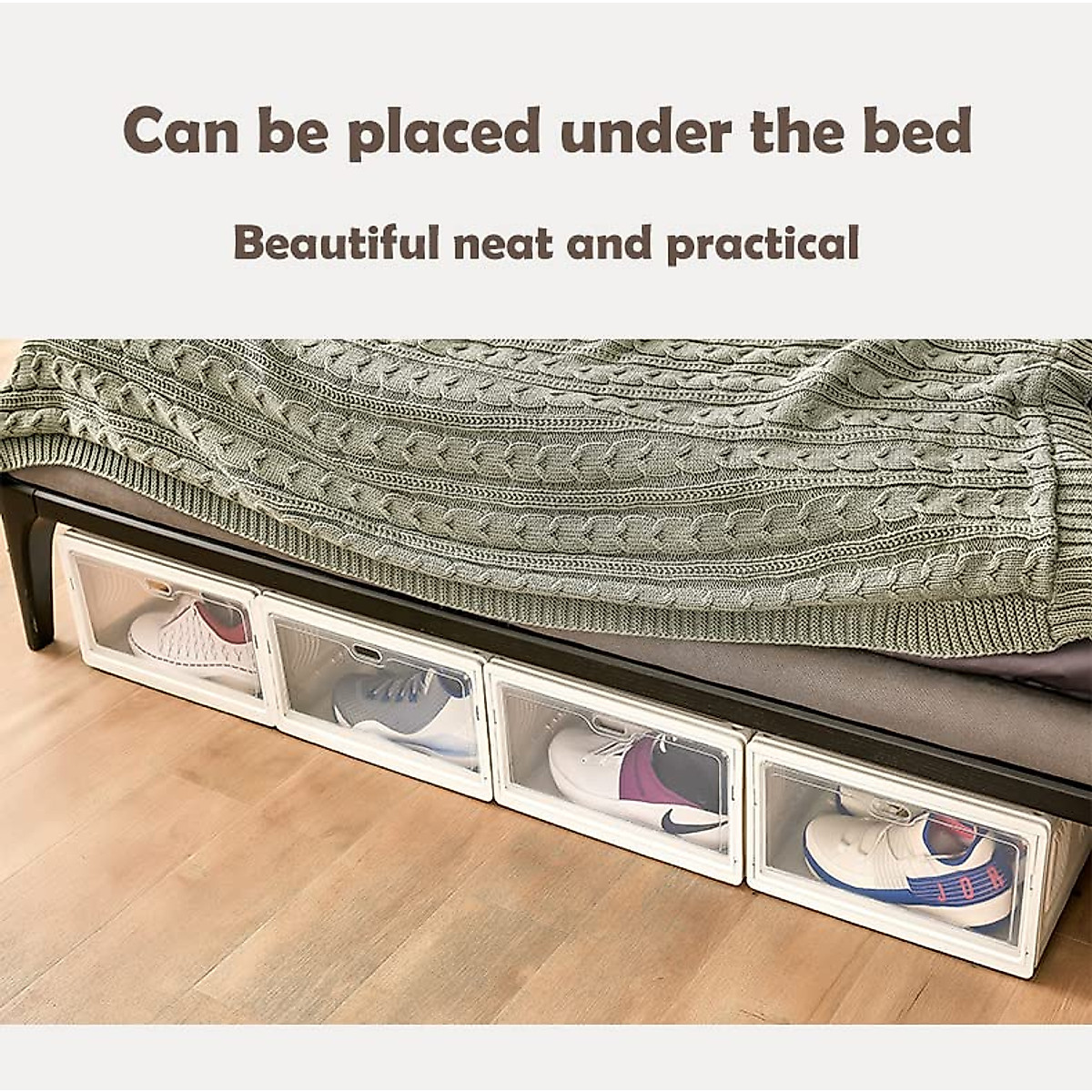 Shoe Organizer,Shoe Storage Boxes with Magnetic Door,Foldable Shoe Storage,Closet Organizers and Storage,Shoe Rack for Closet,Containers Bins Holders for Display Sneaker (White-3 Pack)