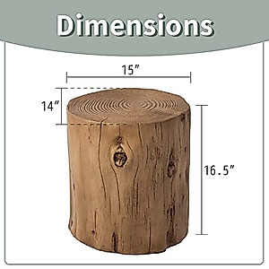 SUNBURY 15" Outdoor Side Table, Concrete Side Table Stump Stool Outdoor Accent Table, Light Brown Garden Stool Side Table for Patio, Outdoor end Table Stump Coffee Table