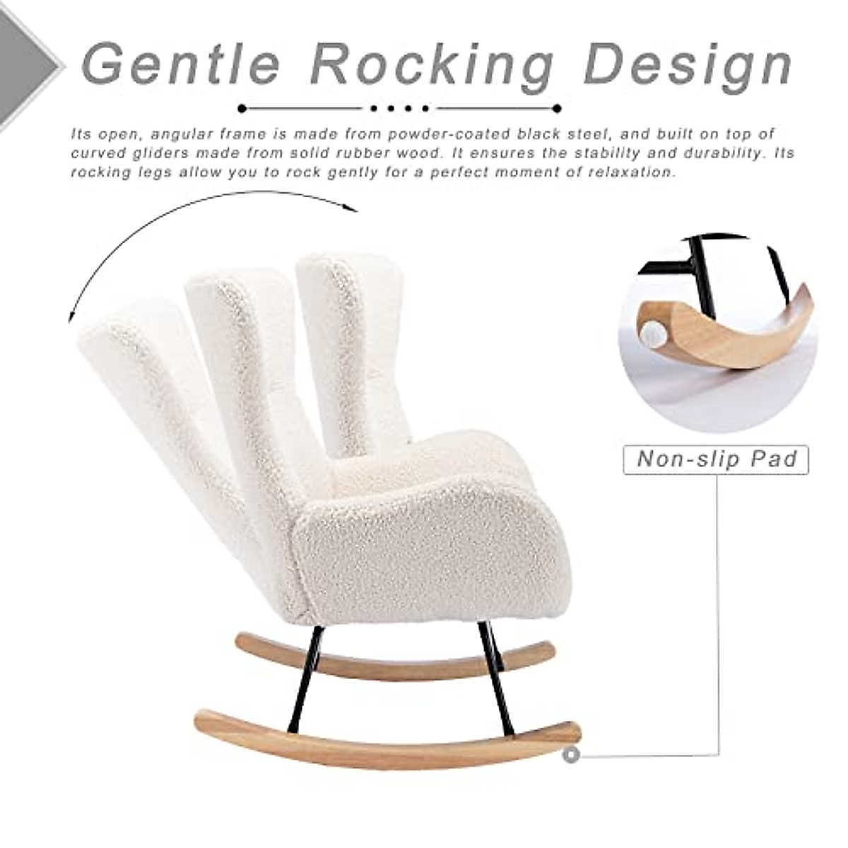 KINFFICT Small Rocking Accent Chair, Uplostered Glider Rocker Armchair for Baby Nursery, Comfy Side Chair for Living Room, Bedroom (Beige), 32D x 26W x 37H in