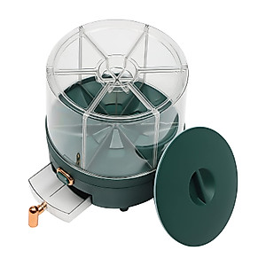 BANLICALI 6 Grid Rice Dispenser, 360° Rotating Dry Rice Dispenser PET PP Kitchen Grain Storage Container with Anti-slip Pads for Store Rice and Beans Green+Clear (Medium)