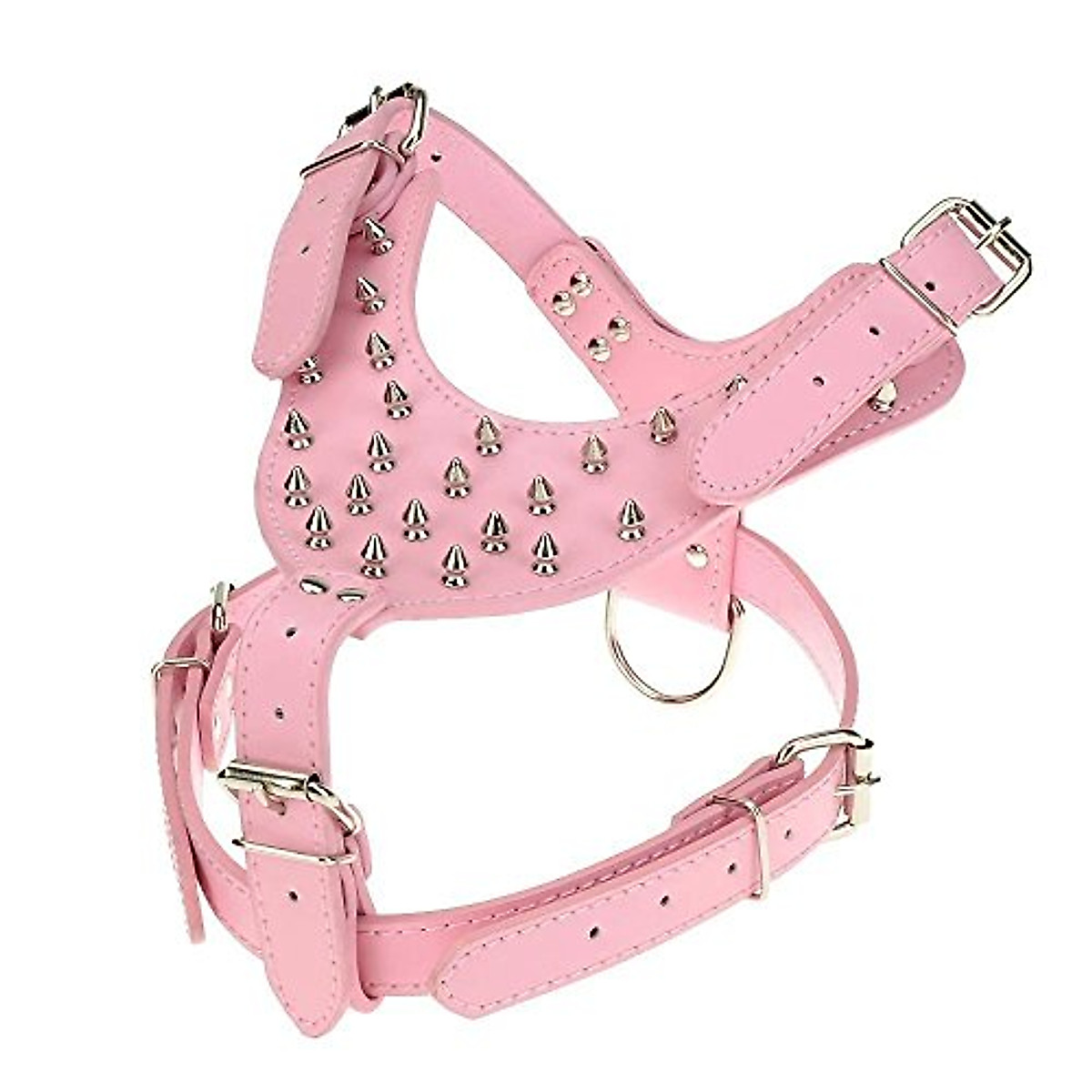 Benala Cool Spiked Studded Pu Leather Dog Harness 26"-34" Chest Leather Spiked Dog Harness Large Dog Pitbull Bully Husky Terrier,Pink,One Size
