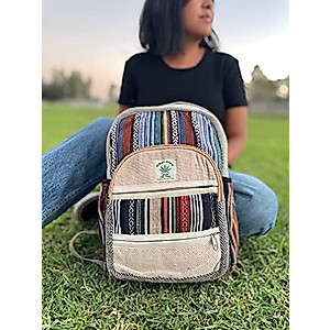 Cotton and hemp backpack, 13" himalayan hemp backpack, hiking backpack, fair trade bag, free spirit bag, hippie bag, nepali bag, boho bag