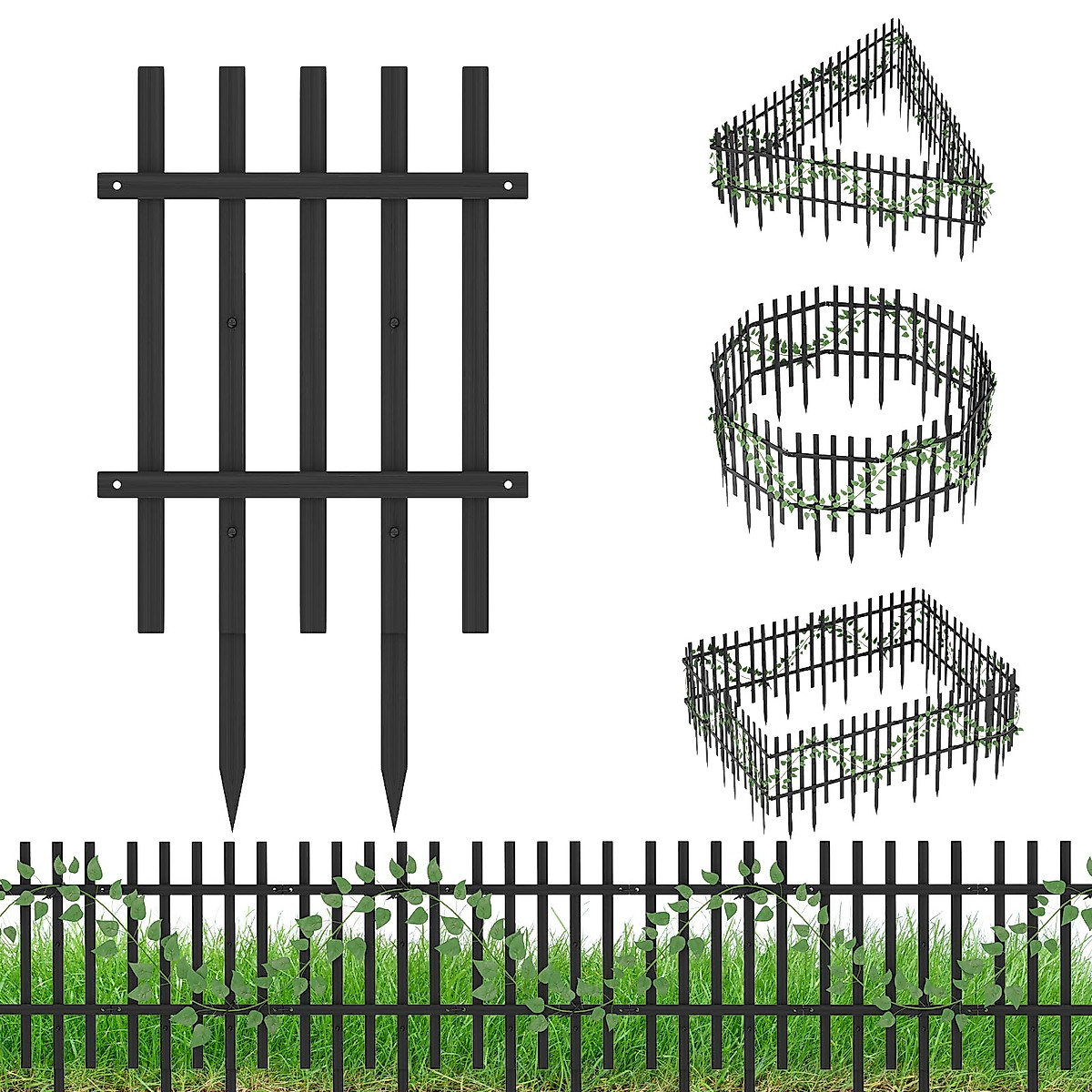 10 Pack Garden Fence Bamboo 10.4 ft (L) x 22.2 in (H) Decorative Garden Fence Animal Barrier Border for Small Rabbit Dog Flower Bed Edging Landscape Fencing for Yard Patio Outdoor, Black