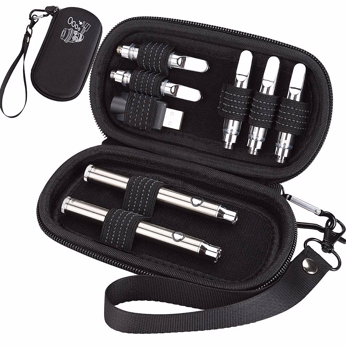 HUIZHU Hard Shell EVA Pouch double Zipper case for Storing Pen battery,non-slip and elastic bands for holding battery and USB charger tidy (Black)