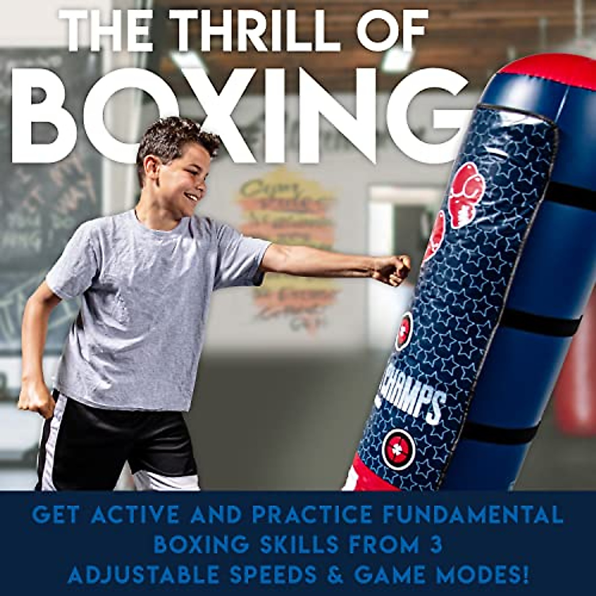 Franklin Sports Electronic Boxing Bag - Future Champs Inflatable MMA Kickboxing Bag - Toy Youth Equipment for Kids + Toddlers - 60" x 22"