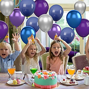 Purple and Blue Balloons Set, 50 PCS 10 Inch Purple Blue Black Party Balloons, Space Balloons Navy Blue Purple Silver Helium Balloons for Birthday Party Space Theme Baby Shower Supplies