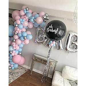 HKYOOD 140Pcs Gender Reveal Balloon Garland Arch Kit - Pink and Blue Balloons Silver Latex Balloon for Boy or Girl Gender Reveal Decorations Birthday Party Baby Shower Celebration Anniversary (No Box)