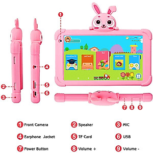 TOPELOTEK Kids Tablet Android Tablet for Kids 7 inch WiFi Toddler Tablet 32GB Quad Core Kids Tablets Support Bluetooth Camera Support Netflix YouTube Parental Control 4000mAh Boys Girls (Pink)