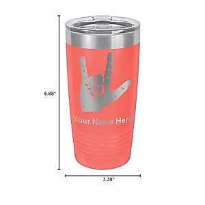 LaserGram 20oz Vacuum Insulated Tumbler Mug, Sign Language I Love You, Personalized Engraving Included (Coral)