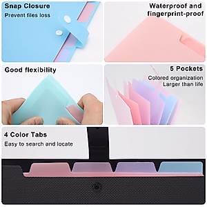 NAFY Colorful Expanding File Folder, 5 Pockets Folder with Colored Labels Portable Weave Pattern Accordion File Folder A4 Letter Size Project Organizer Document Folder for Office School (Pink)
