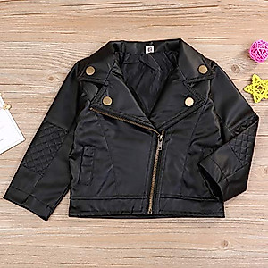 Toddler Boys Girls Motorcycle Faux Leather Jackets Coat Winter Outwear for 1-5Y (Black, 12M)
