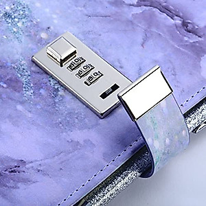 Diary with Lock for Girls and Women, Lock Diary for Teen Girls with Leather Cover and Pen holder, Size A5 Password Notebook with Combination Lock, Sparkly Silver Writing Pen included (Purple 2)