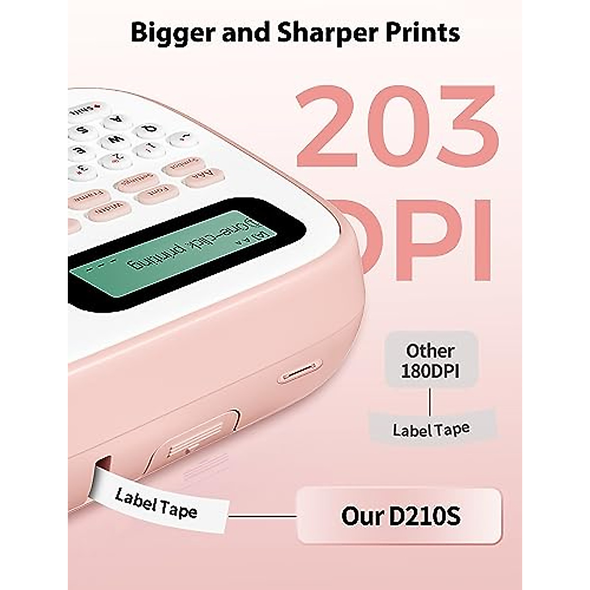 Vixic Pink Label Maker Machine with 4 Tapes, D210S Label Maker Machine, Portable Label Maker with Keyboard, QWERTY Keyboard Handheld & Easy to use, Multiple Fonts Frames for Home/Office/School